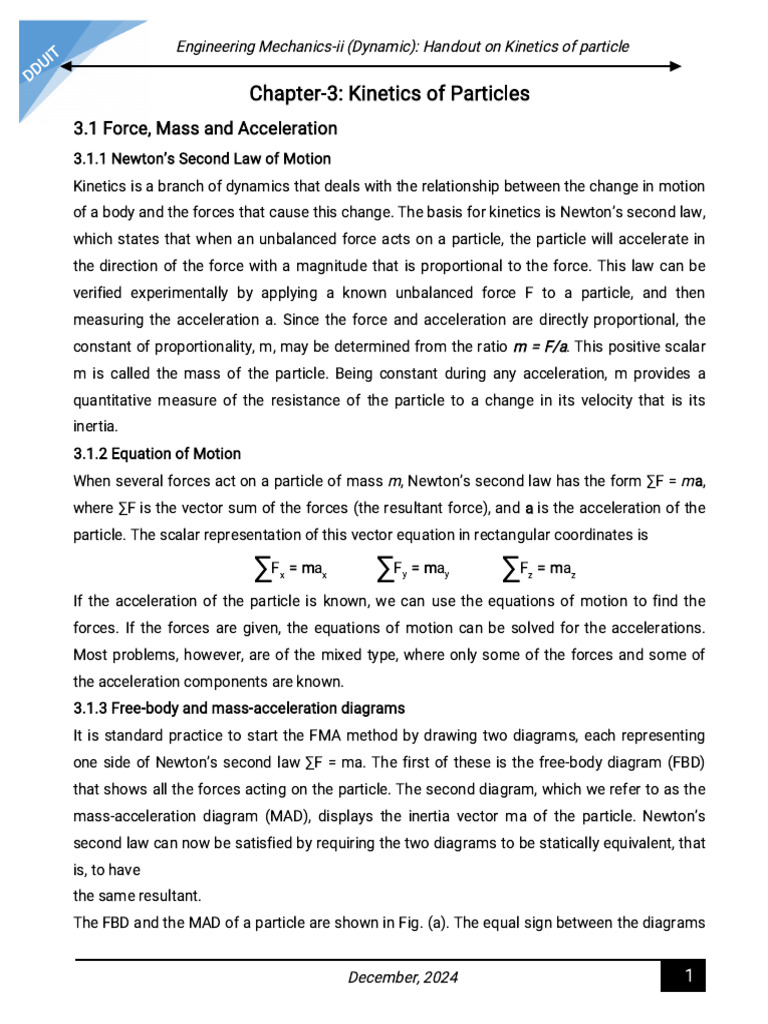 Handout On Chapter 3 Kinetics of Particles | PDF | Force | Momentum