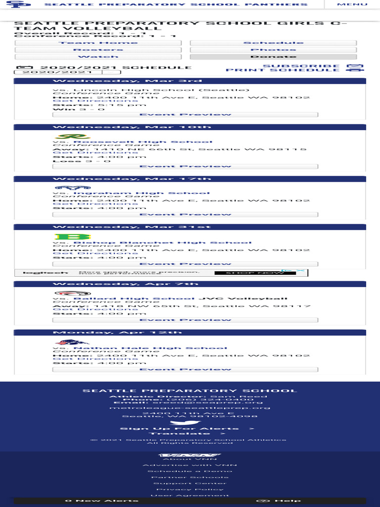 Girls C-Team Volleyball Schedule – Seattle Preparatory School Pantherss ...