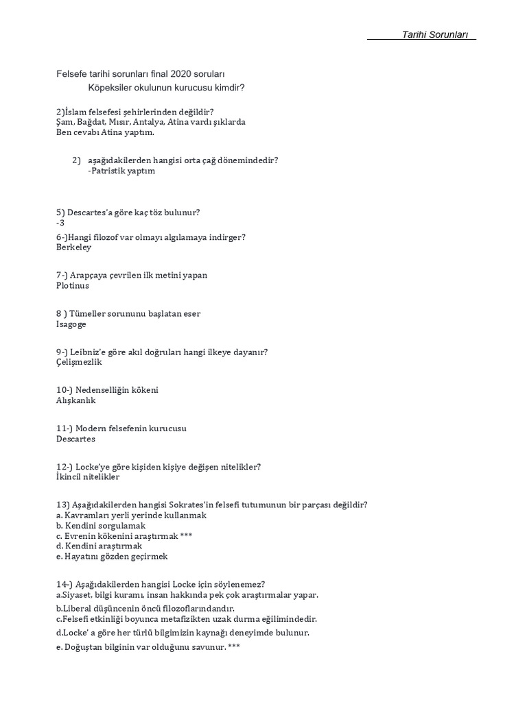 Felsefe Tarihi Sorunlari 1 | PDF