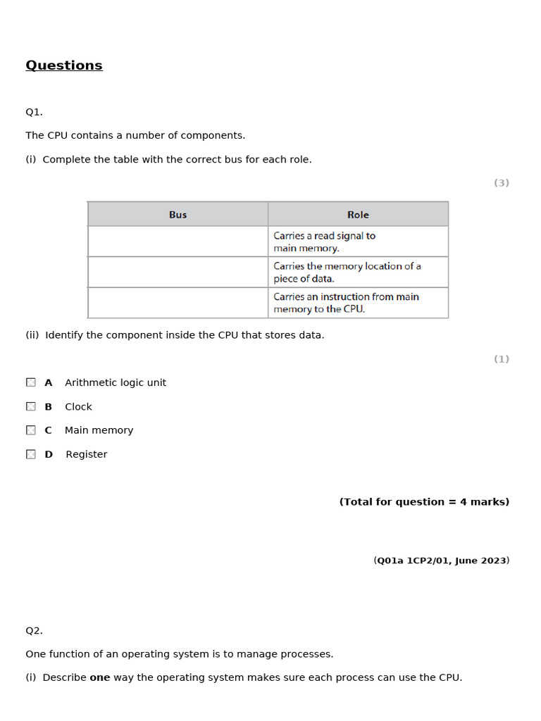 CPU and Operating System Functions Guide | PDF | Computer Data Storage | Operating System