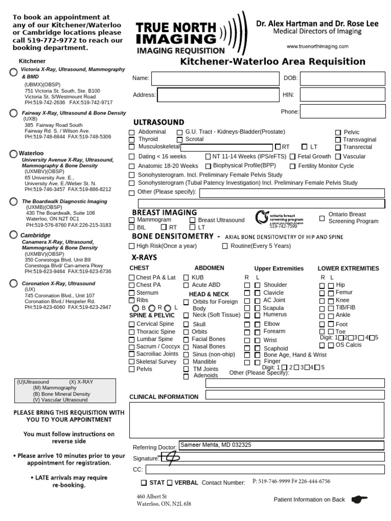 Kitchener-Waterloo Imaging Requisition Form | PDF