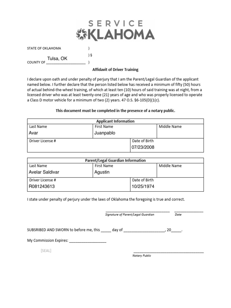 Affidavit Driver Training 11-23-22 - Fillable | PDF