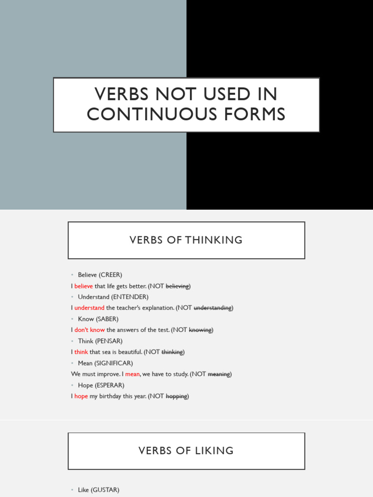 2 Verbs Not Used in Continuous Forms | PDF