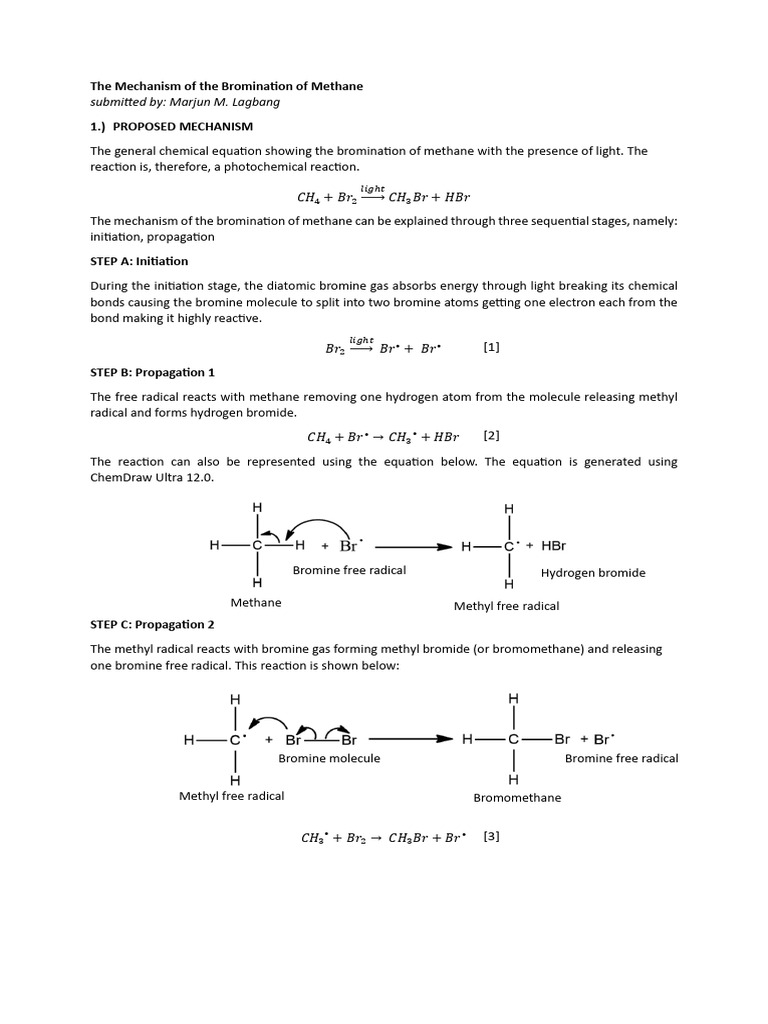 Mechanism of Methane Bromination | PDF | Radical (Chemistry) | Methane