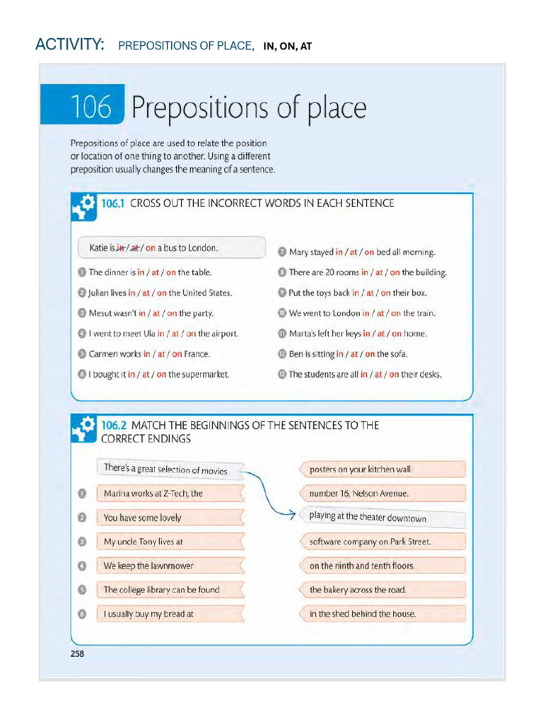 Prepositions of Place Activity | PDF