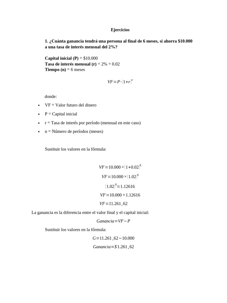 Desarrollo Ejercicios | PDF | Interés | Negocios económicos
