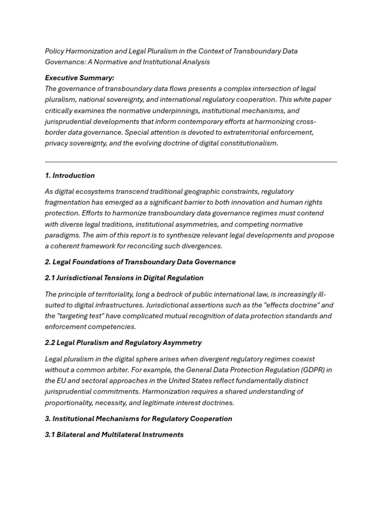 Policy Harmonization and Legal Pluralism in The Context of Transboundary Data Governance | PDF ...