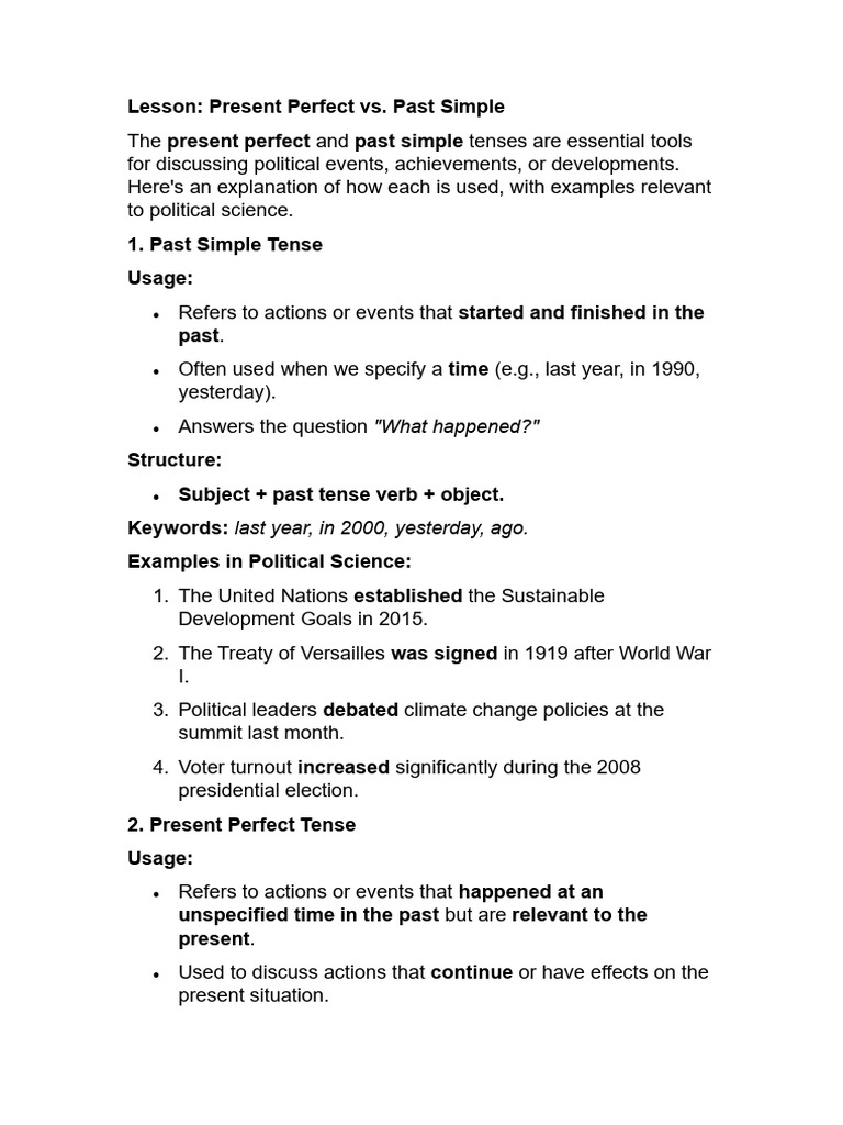 Present Simple Vs Past Simple | PDF | Grammatical Tense | Perfect (Grammar)