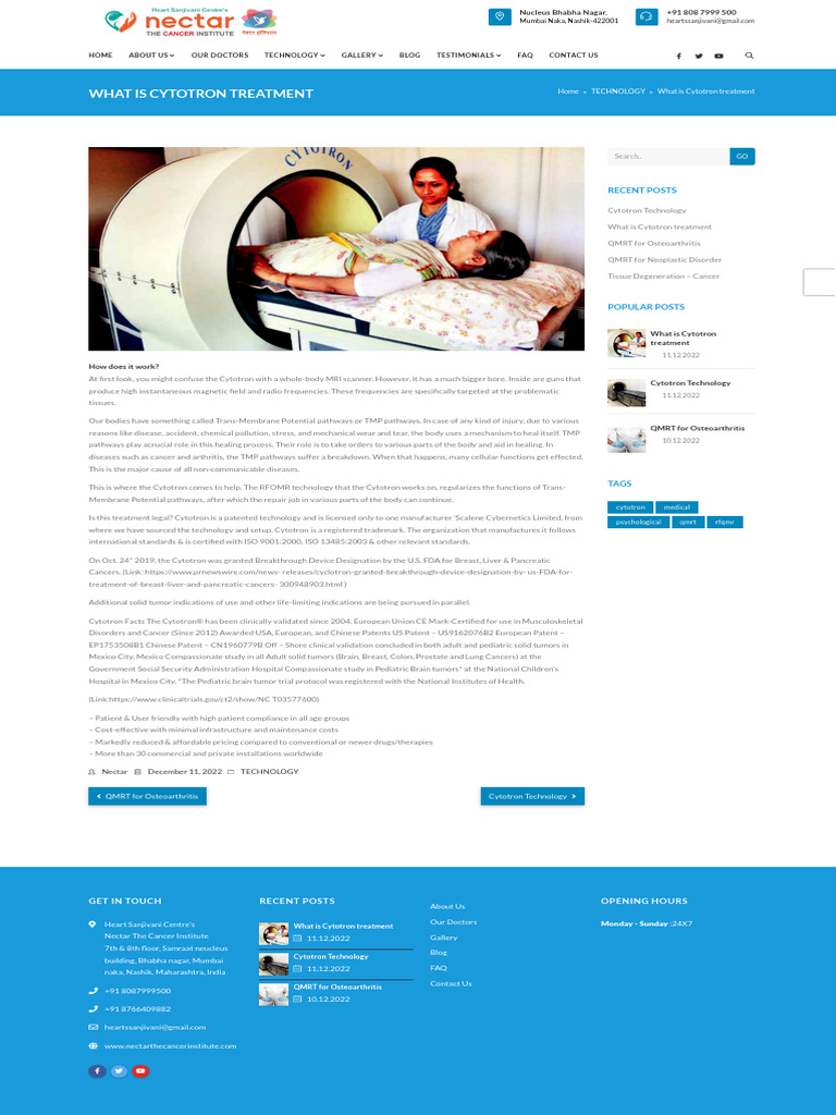 What is Cytotron treatment – Nectar The Cancer Institute | PDF | Cancer ...