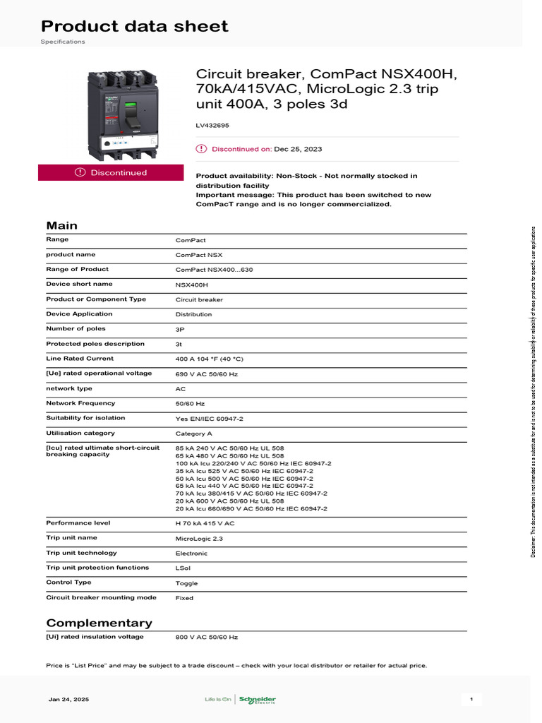 Schneider Electric - ComPact-NSX-630 - LV432695 | PDF | Alternating ...