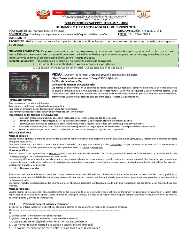 Guia Ap 7 DPCC 1ro Ib 2025 | PDF | Moralidad | Comportamiento