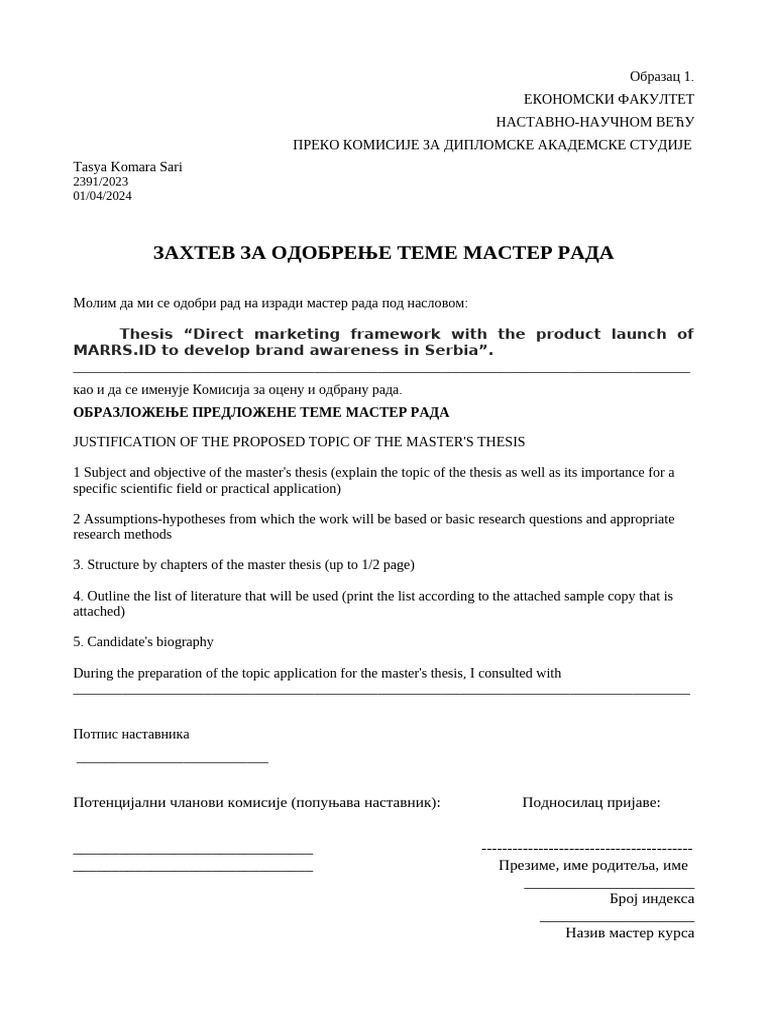 Form Request Approv Master Thesis Topic | PDF | Thesis | Science