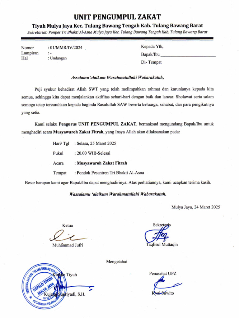 Surat Musyawarah Zakat Fitrah | PDF