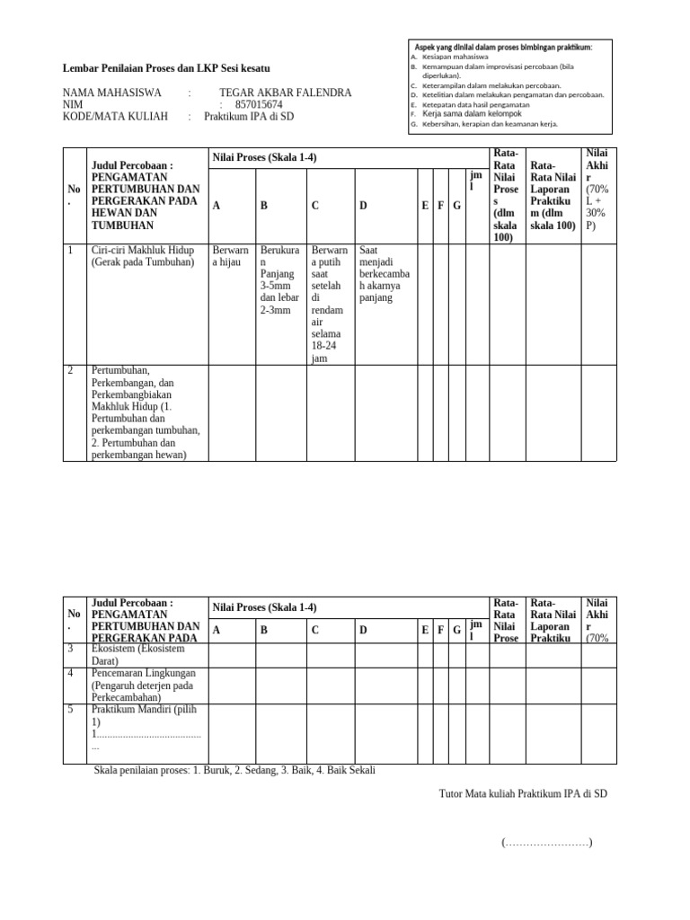 Lembar Penilaian Proses Dan LKP Sesi Ketiga | PDF
