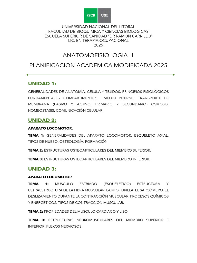 Programa Modificado Anatomofisiologia 1 | PDF