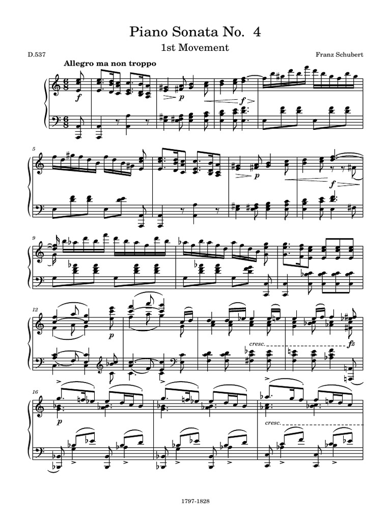 Schubert Franz - Sonata No. 4 in A Minor, D.537 | PDF | Musical Forms ...