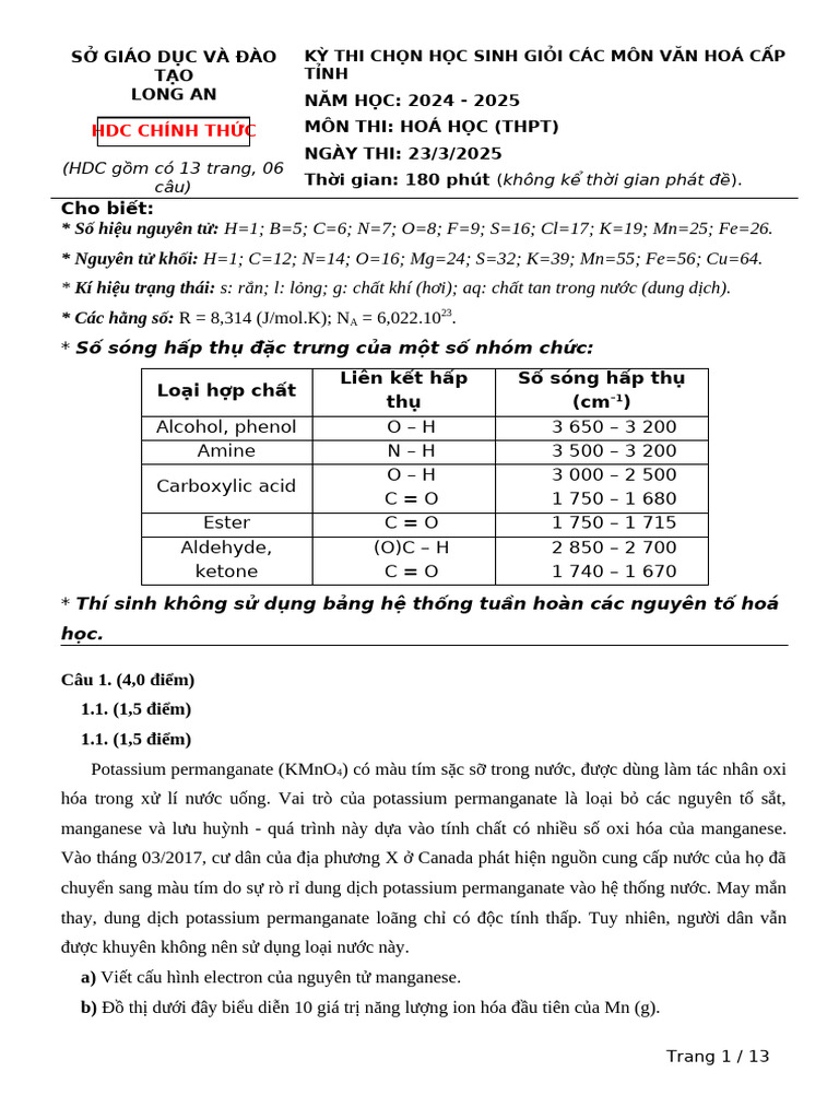 HDC Hoa Hoc Chinh Thuc 2025 | PDF
