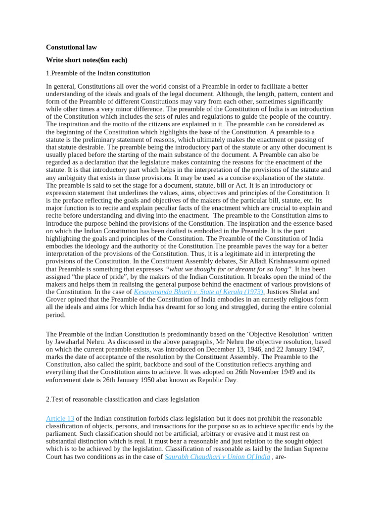 Contitutional Short Notes | PDF | Detention (Imprisonment ...
