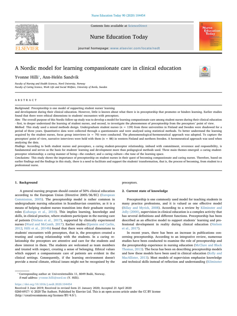 8. A-Nordic-model-for-learning-compassionate-care-in-clin_2020_Nurse ...
