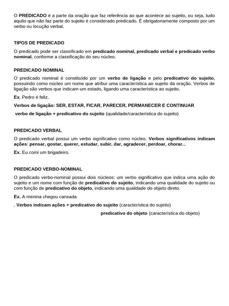 O PREDICADO É A Parte Da Oração Que Faz Referência Ao Que Acontece Ao ...