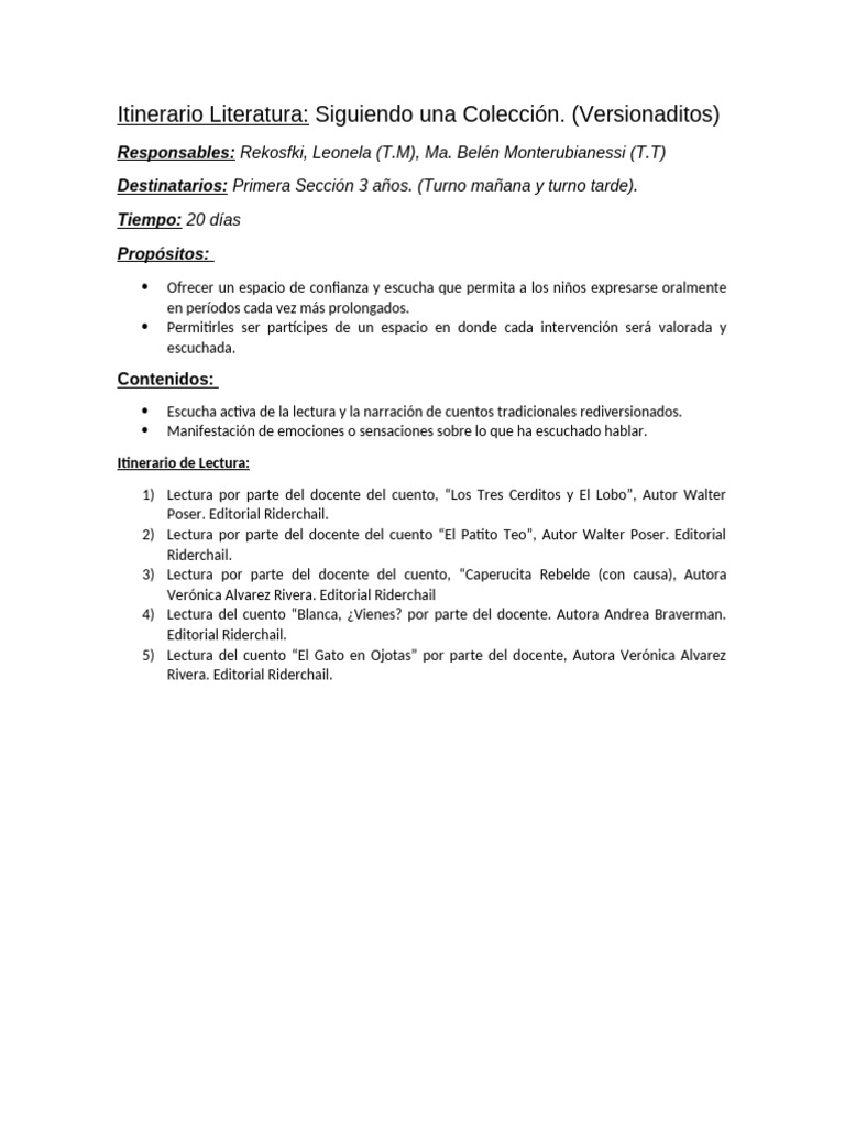 Itinerario Siguiendo Una Colección - Versionaditos | PDF