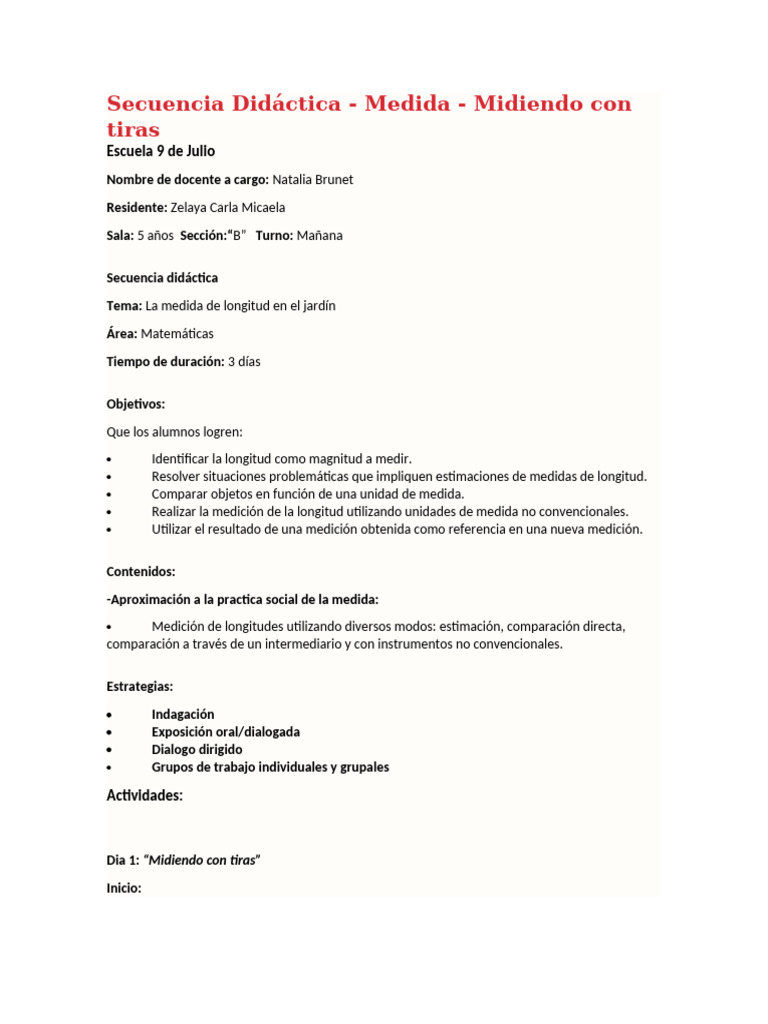 Secuencia Didáctica- medida | PDF | Medición | Longitud