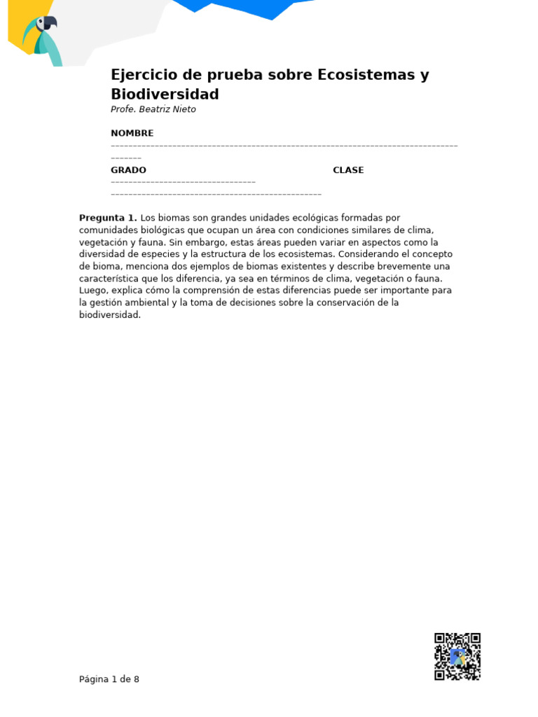 Ejercicios sobre Biodiversidad y Ecosistemas | PDF | Biodiversidad ...