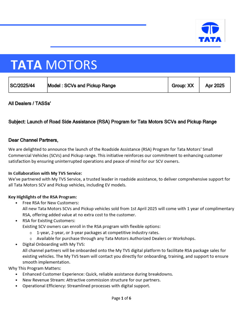 Tata Motors Roadside Assistance Launch | PDF | Motor Vehicle | Vehicle ...