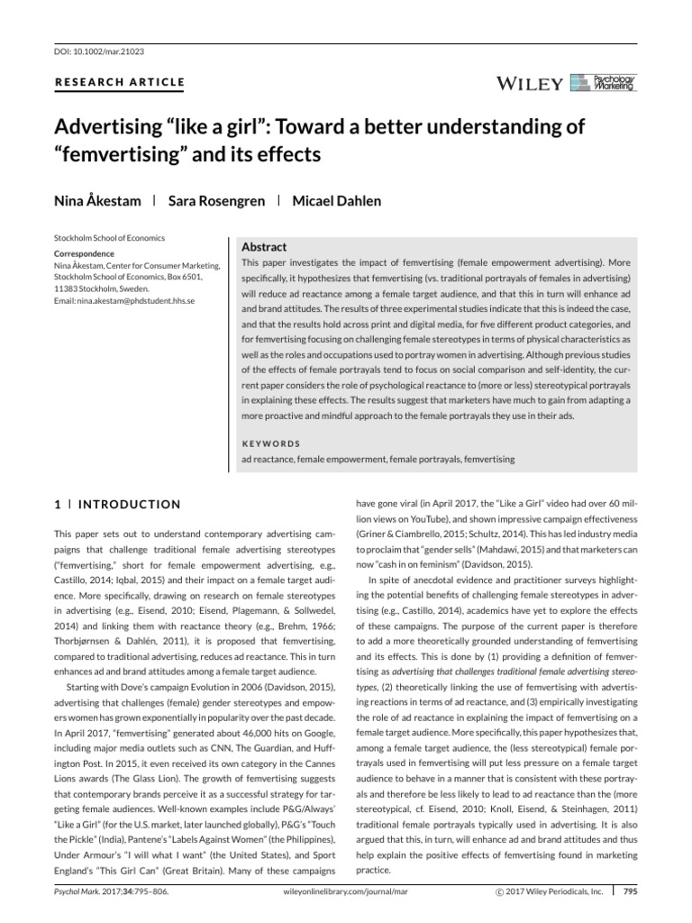 Psychology and Marketing - 2017 - Åkestam - Advertising Like A Girl ...