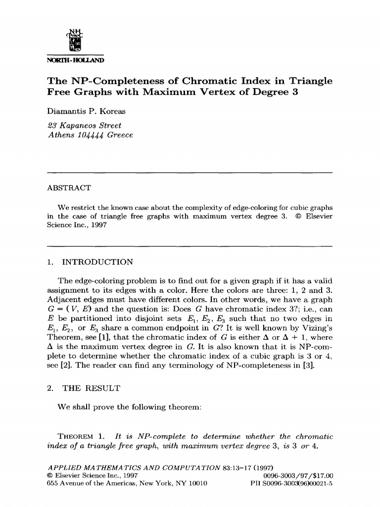 The NP Completeness of Chromatic Index I | PDF | Graph Theory ...