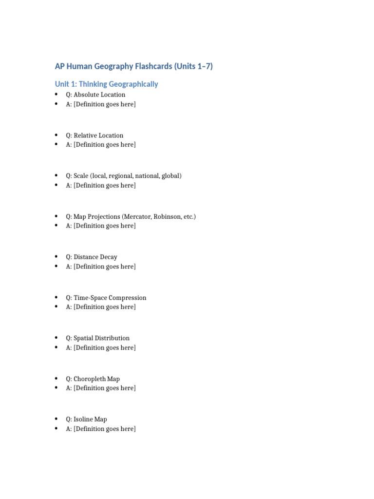 AP Human Geography Flashcards Units 1 To 7 | PDF | Agriculture | Total ...