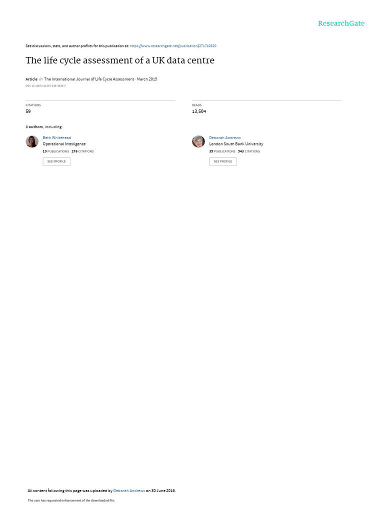 The Life Cycle Assessment of A UK Data Centre | PDF | Life Cycle ...