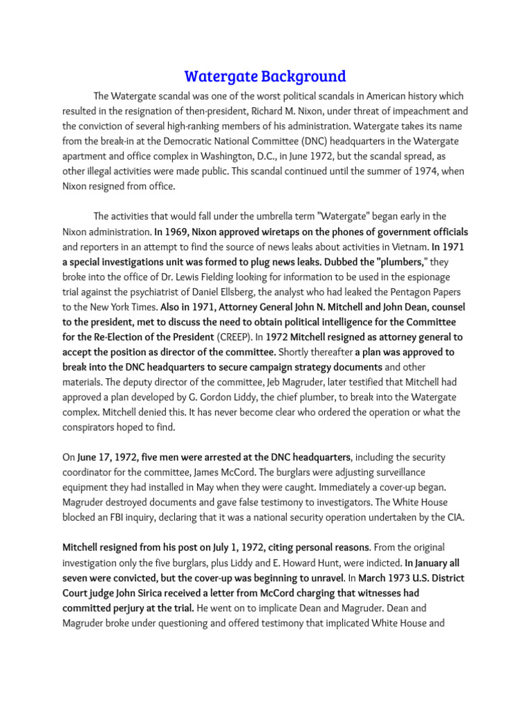 Watergate Background-Timeline | PDF | Watergate Scandal | United States ...