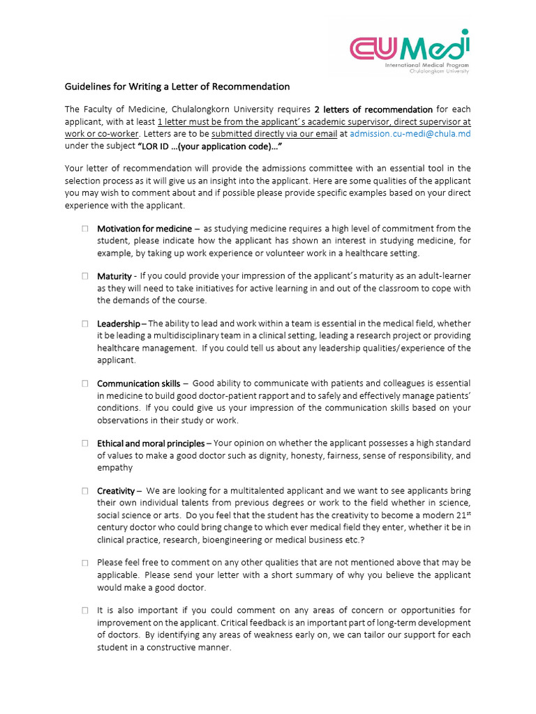 Guidelines For Writing LOR | PDF | Medicine | Health Care