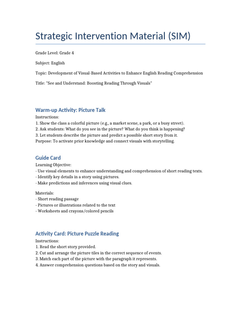 Visual Strategies for Grade 4 Reading | PDF | Reading Comprehension ...