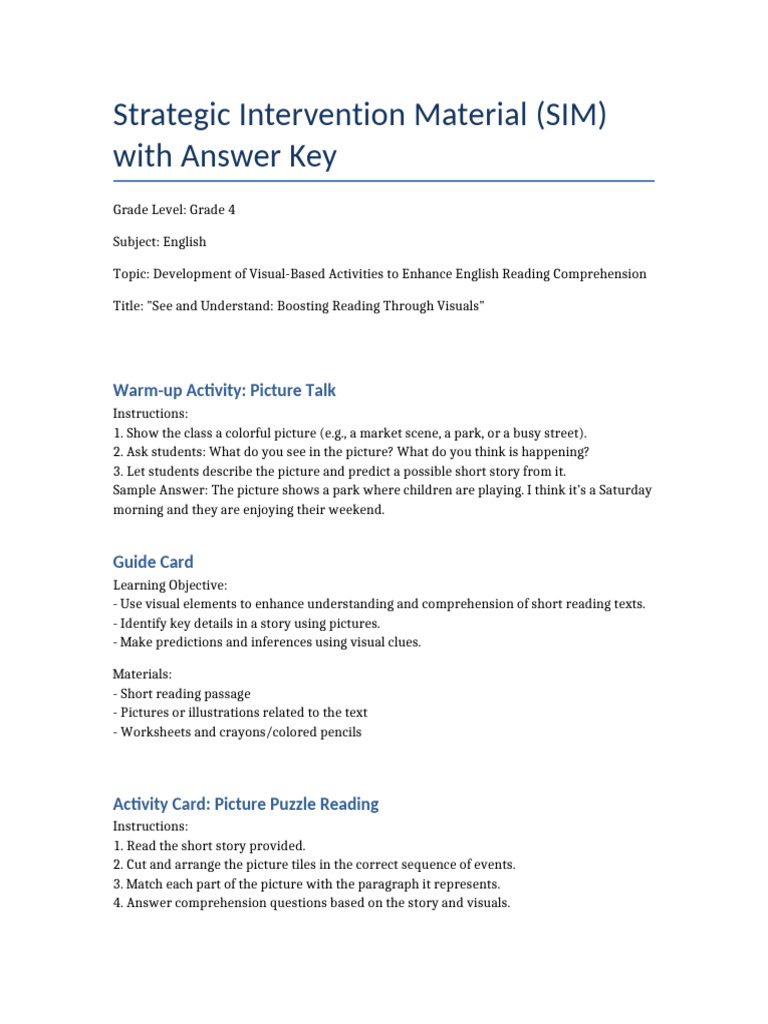 Visual Activities for Grade 4 Reading | PDF | Reading Comprehension ...