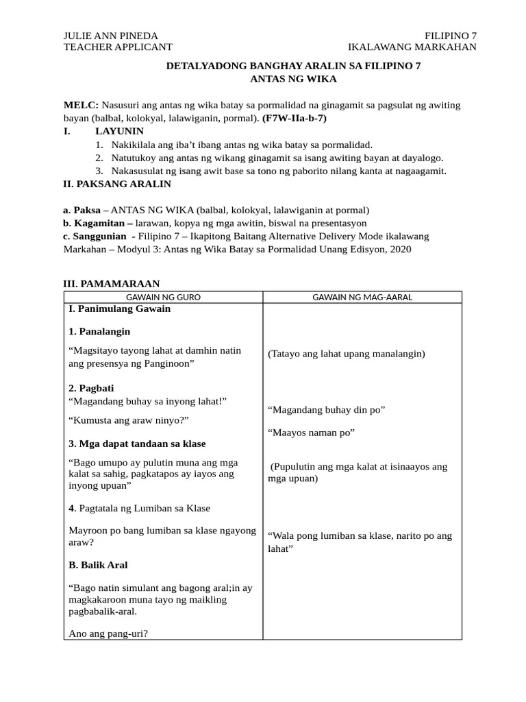 Dlp Filipino 7 | PDF