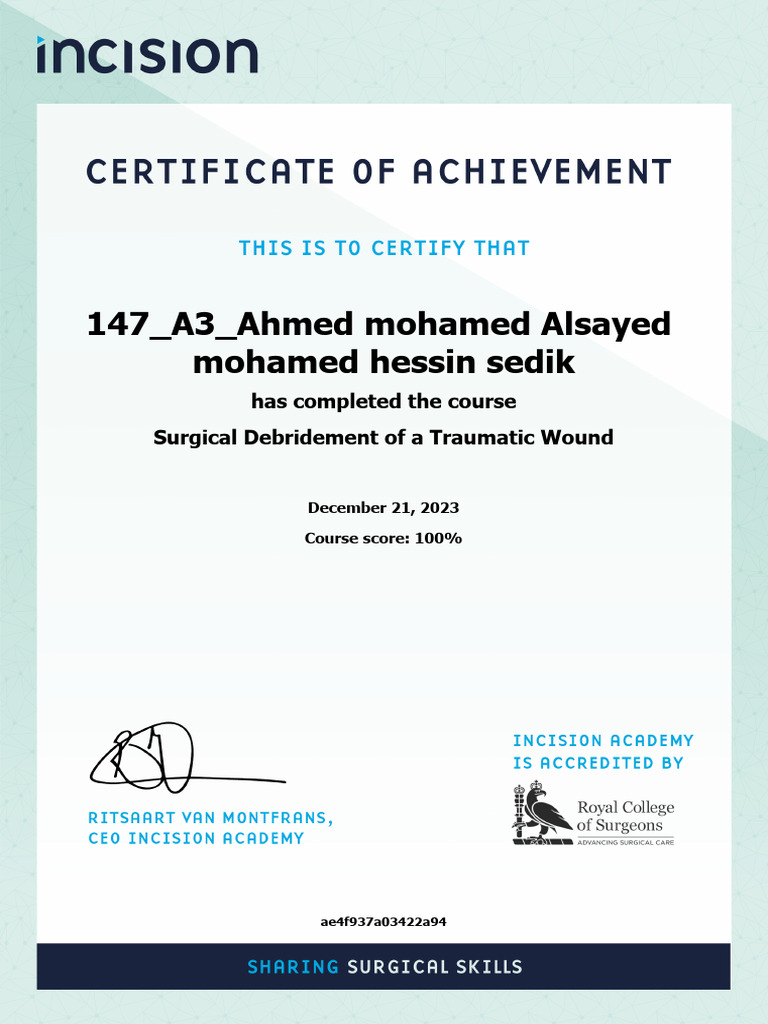 Surgical Debridement Course Completion | PDF