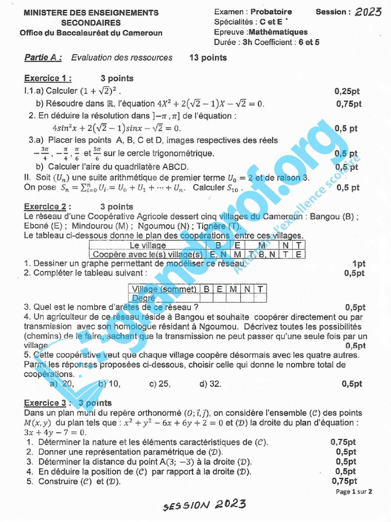Maths Probatoire C 2023 | PDF