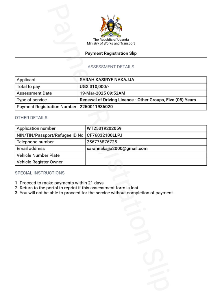 Payment Registration Slip: Assessment Details | PDF