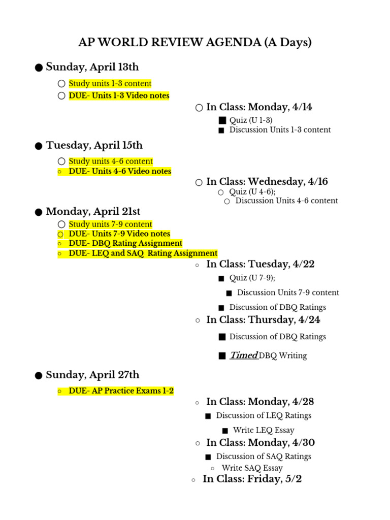AP World Review Agenda 2025 | PDF