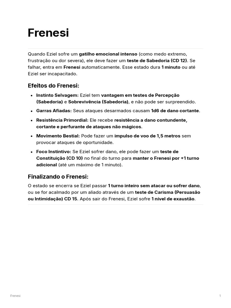 Efeitos do Frenesi em Eziel | PDF