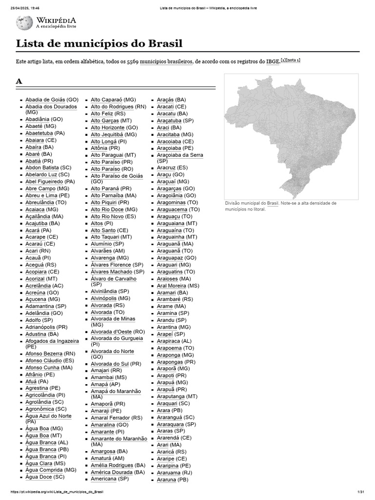 Lista Completa de Municípios do Brasil | PDF