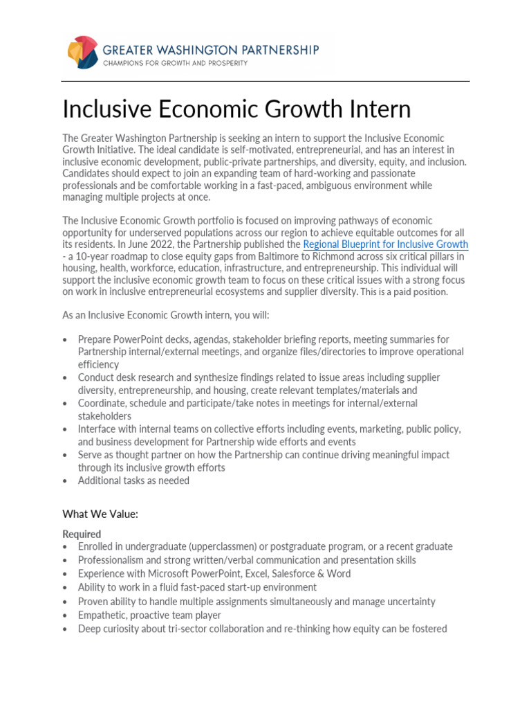 Inclusive Economic Growth Internship Opportunity | PDF | Economies