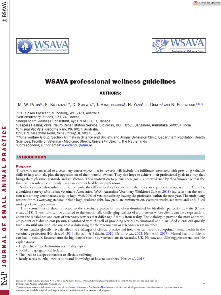 2024 WSAVA professional wellness guidelines | PDF | Stress (Biology) | Mental Disorder