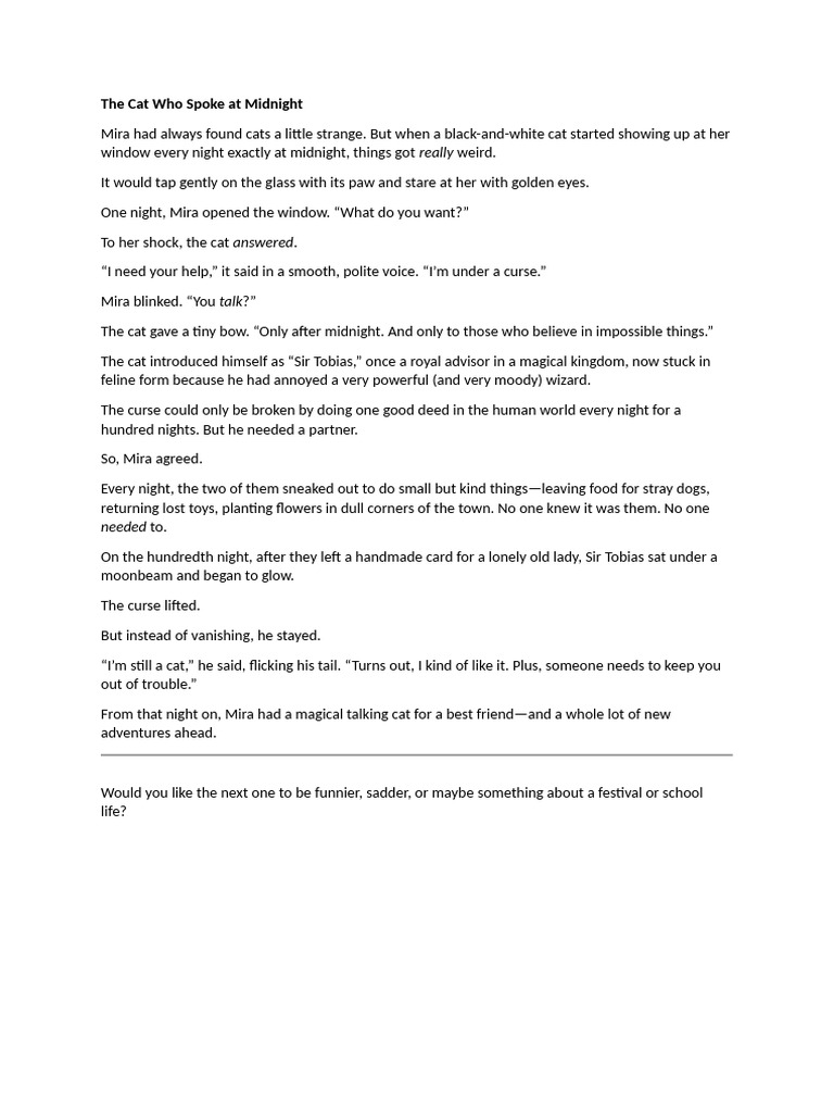 The Cat Who Spoke at Midnight | PDF