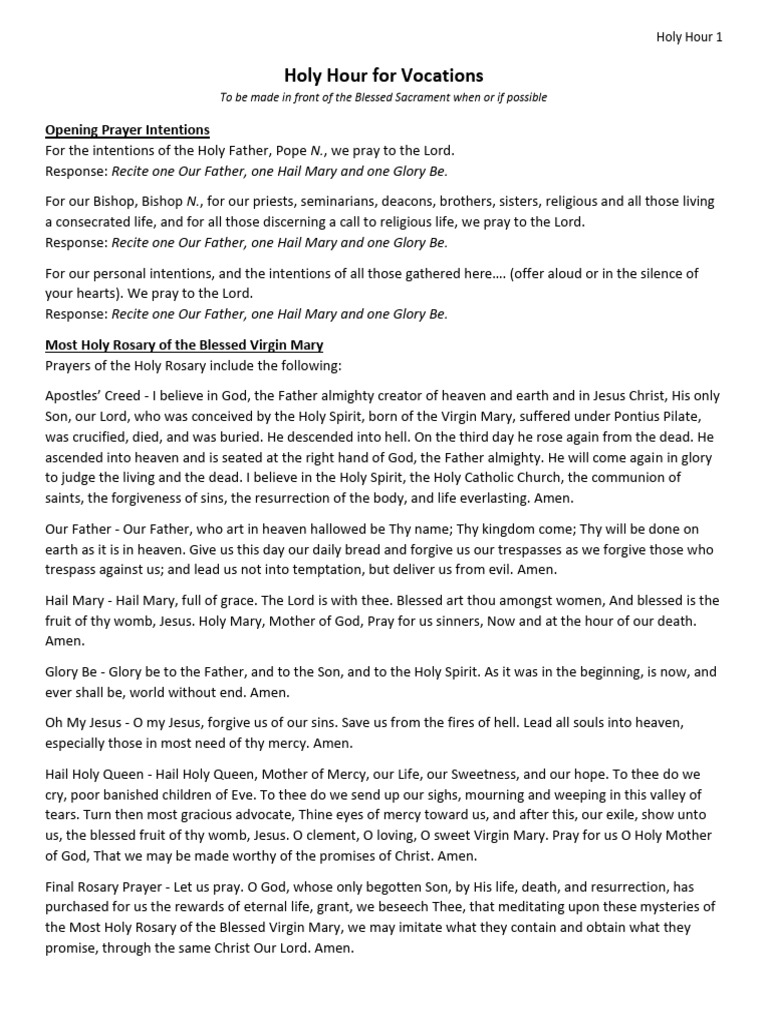 Holy Hour for Vocations Prayer Guide | PDF | Lord's Prayer | Eucharist