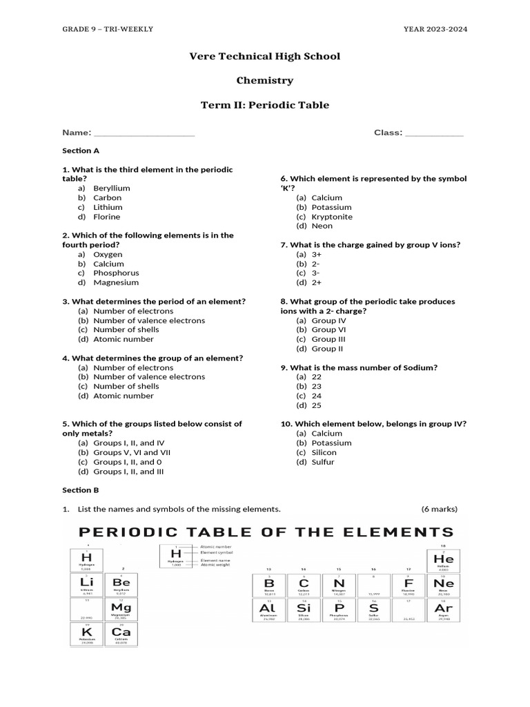 Chem Triweekly Periodic Table | PDF | Chemical Elements | Periodic Table