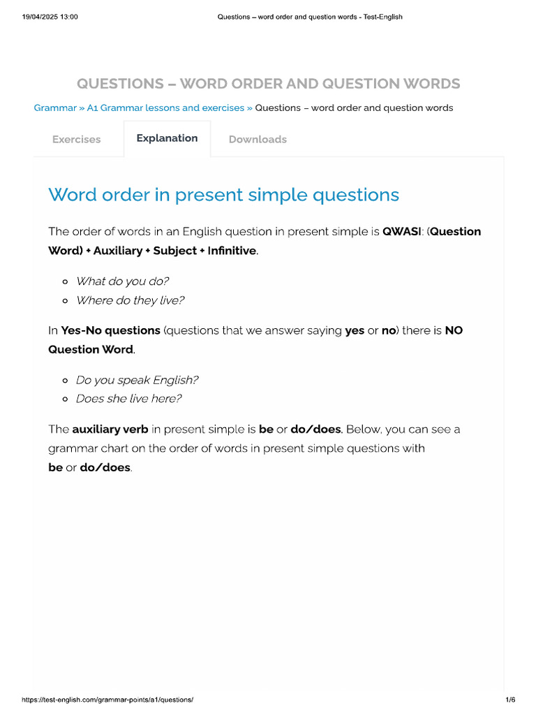 lesson question words | PDF