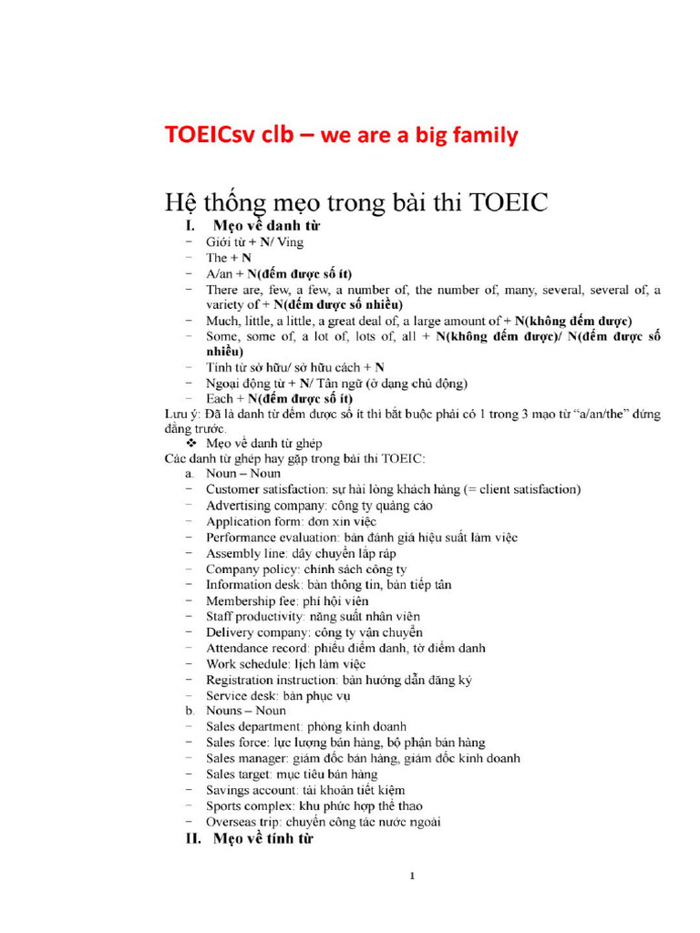 Hệ thống mẹo trong bài thi TOEIC [TOEIC CLB] | PDF